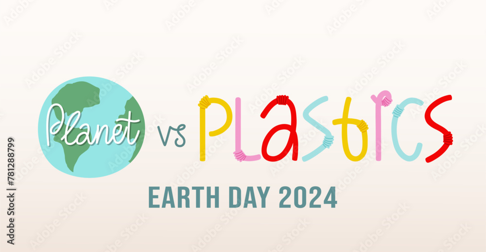 Vector de Stock Planet vs plastics Earth day 2024 theme banner. Vector illustration of Earth and ...