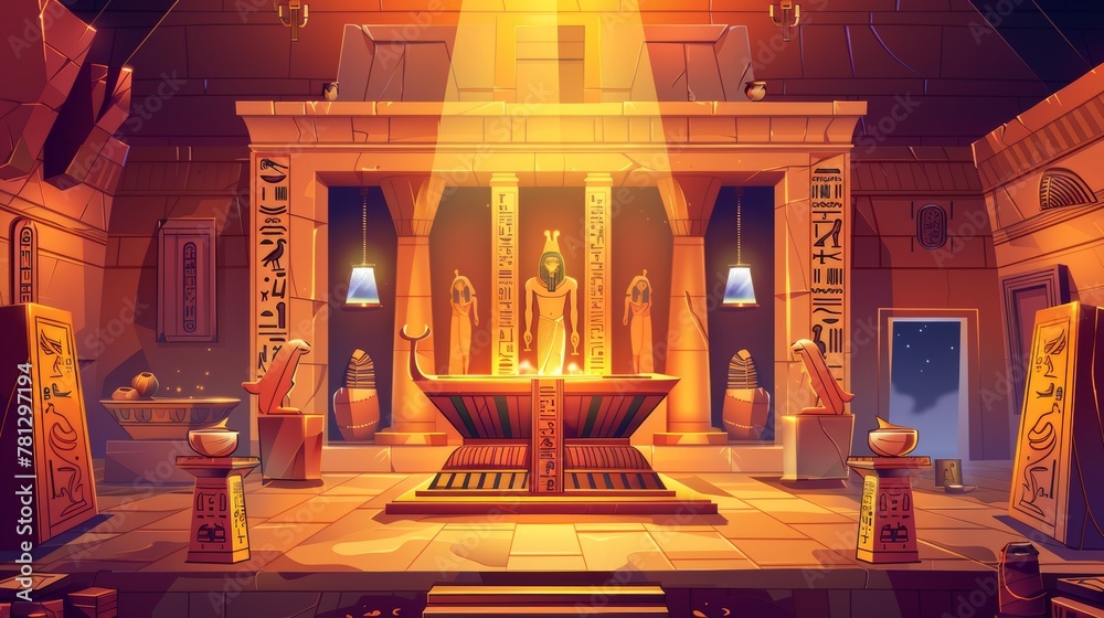 Stock-Illustration „Egyptian pyramid interior cartoon illustration with ...