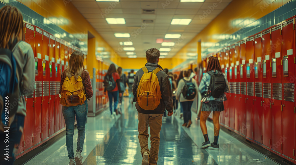 The bustling atmosphere of school hallways, a hub of student activity ...
