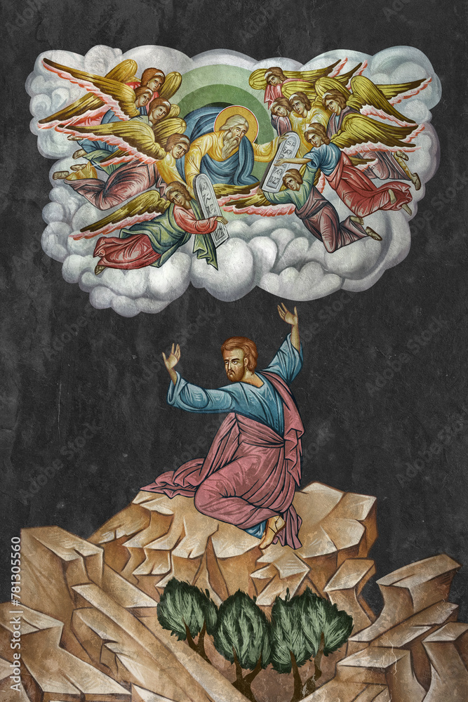 Christian traditional image of Holy Prophet Moses accepts Law ...