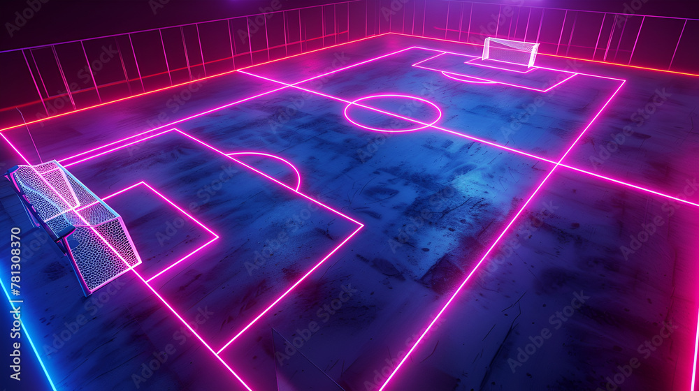 neon soccer field rotates, spinning virtual 3d playground scheme ...