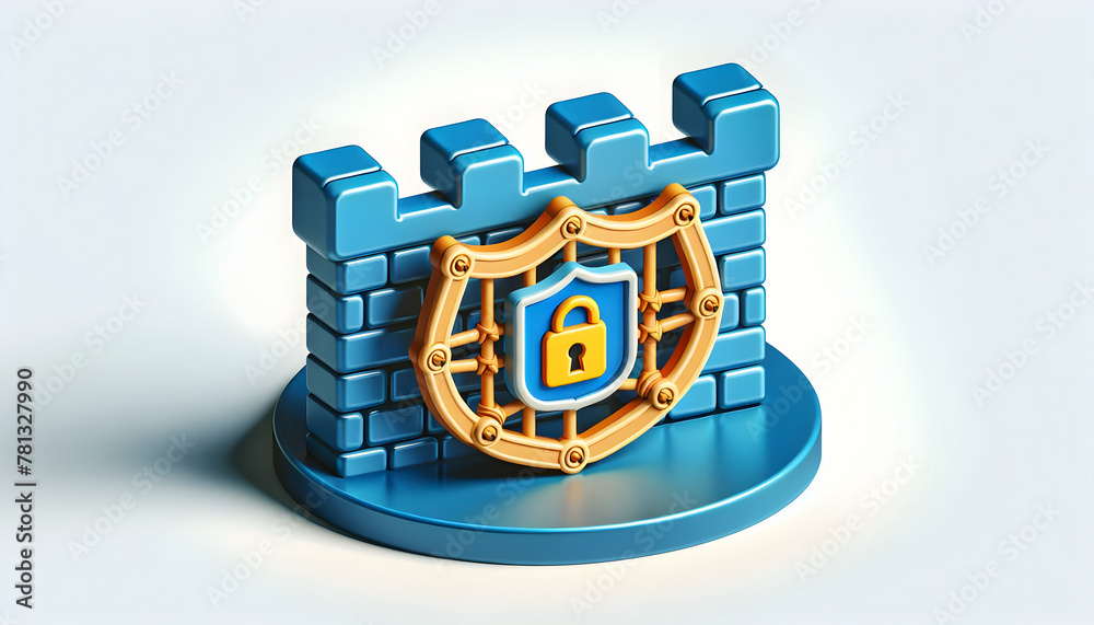 3D Firewall Fortress Icon: Stronghold Emblem for Impenetrable Network ...
