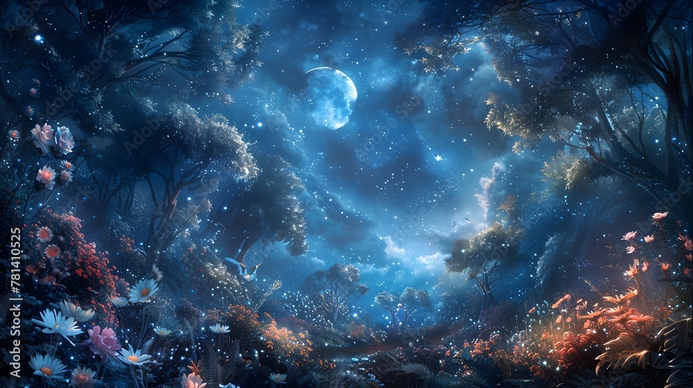 Enchanting Ethereal Nightscape with Bioluminescent Flora and Mythical ...