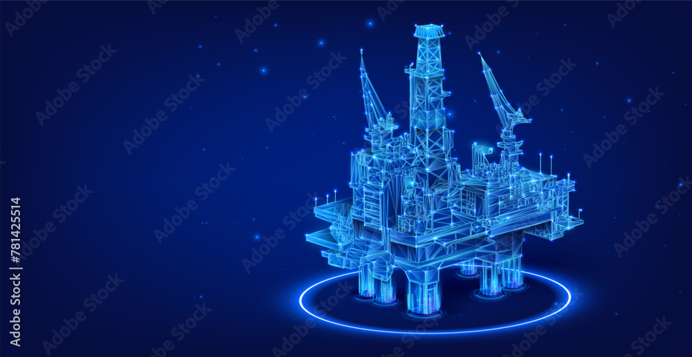 Luminous Offshore Oil Rig: Energy Industry's Future. Futuristic 3D ...