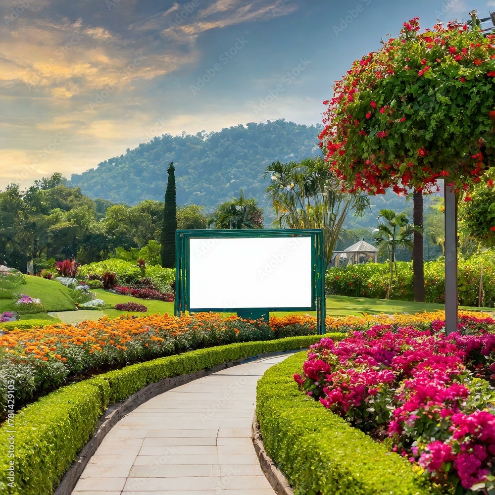 billboard in the garden.a.blank billboard prominently positioned amidst ...