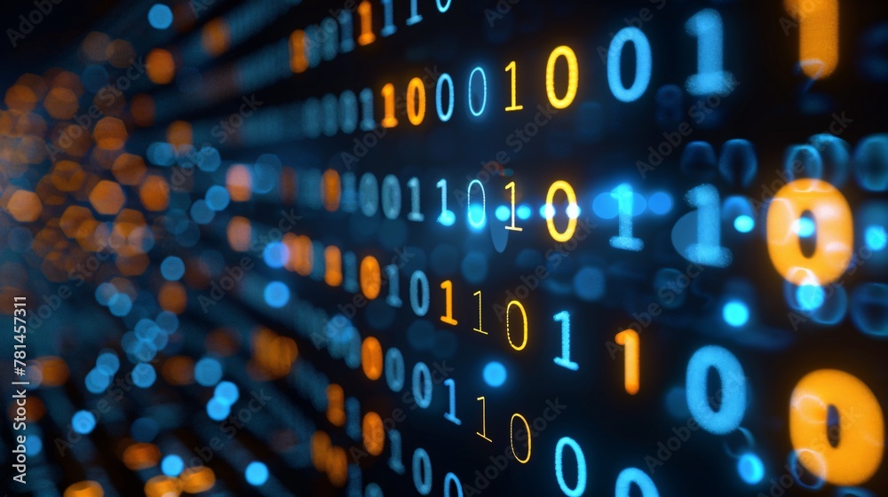 Binary codes cascading over a cool blue tech savvy background symbolizing the essence of digital ...