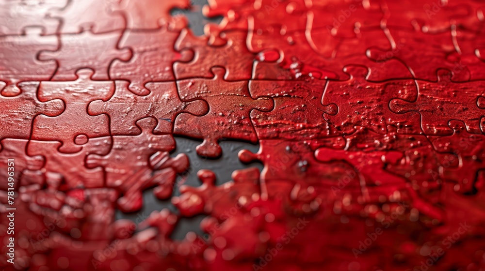 Red-hued earth from space puzzle, soft glow, eye-level angle ...