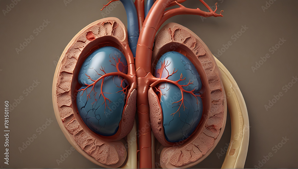 3D Model of Human kidneys anatomy, structure, physiology, cross-section ...