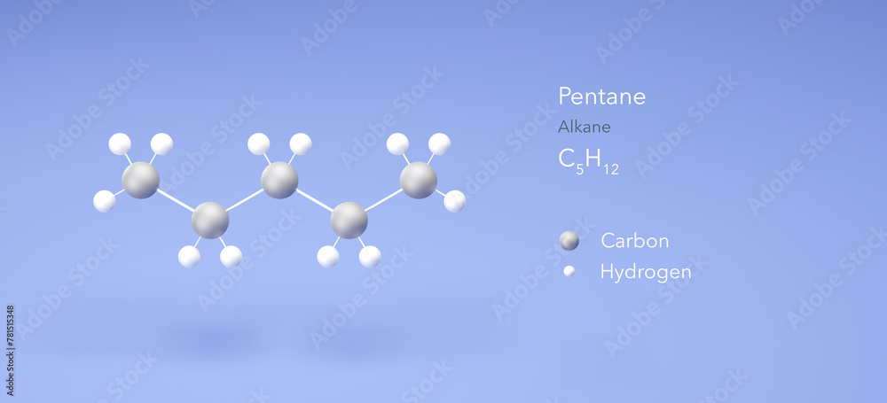 pentane molecule, molecular structures, alkane, 3d model, Structural ...