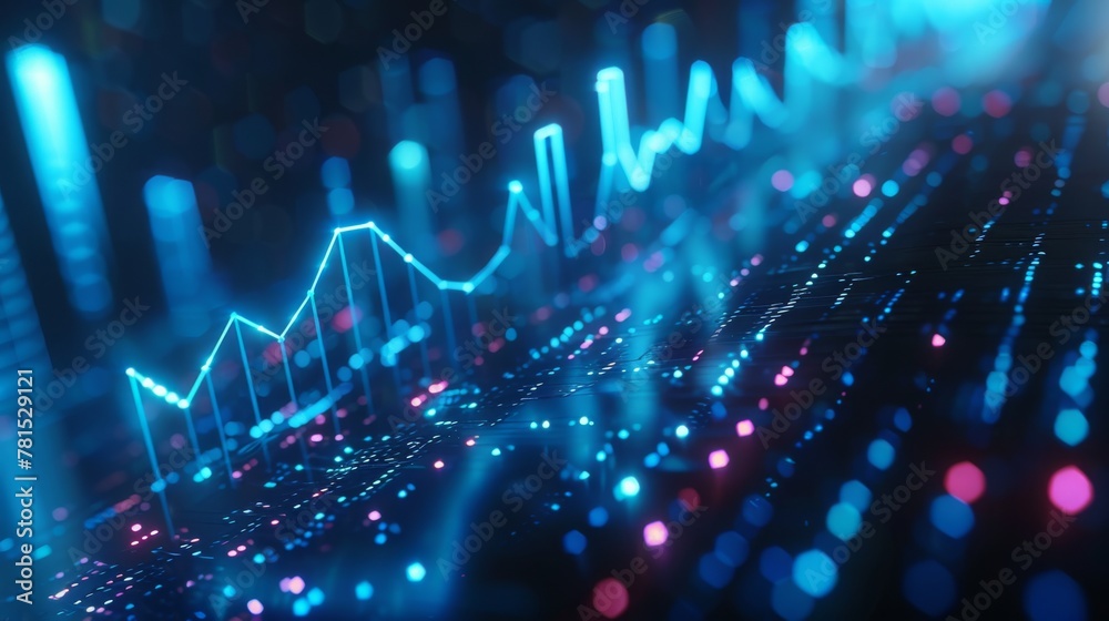 Rising graph with bullet arrow, piercing through technical blue ...