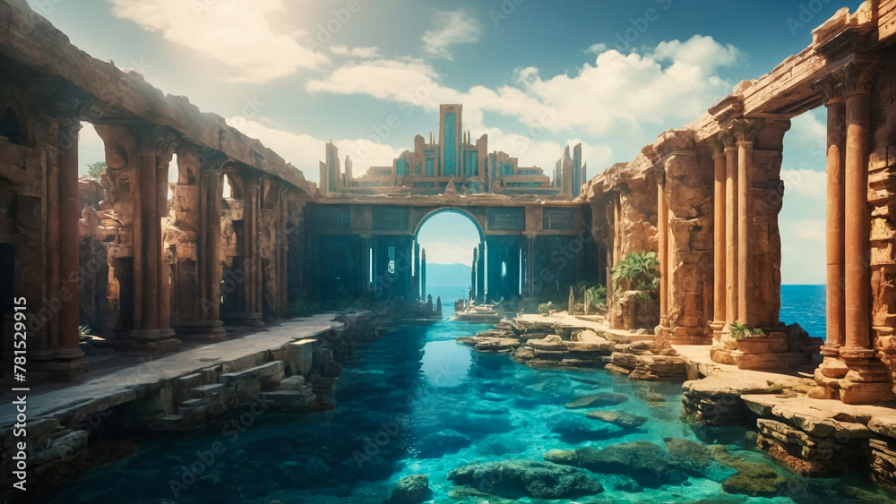 Illustration Stock Egyptian Pool with Obelisk 3d illustration - Ornate Egyptian architecture ...