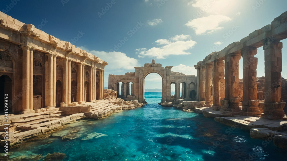 Egyptian Pool with Obelisk 3d illustration - Ornate Egyptian ...