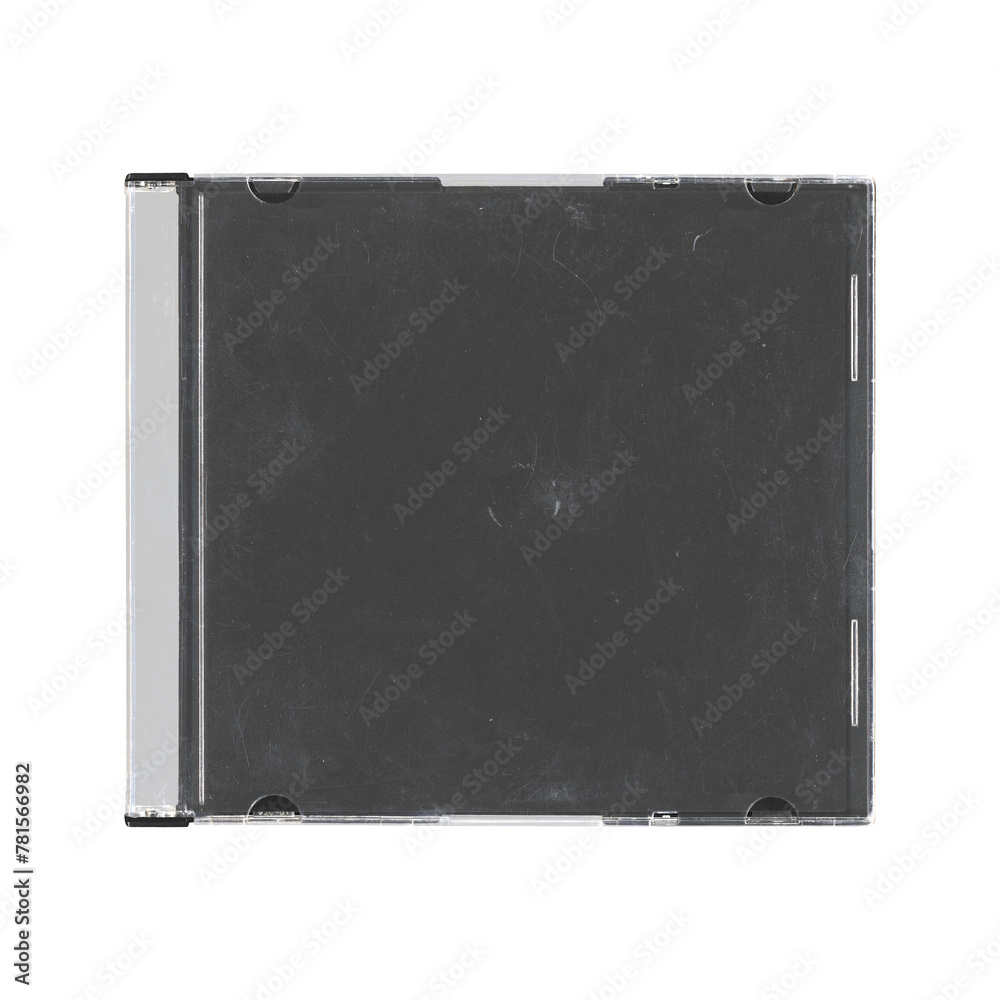 isolated mockup of old music CD disc jewel case with black cover layout ...