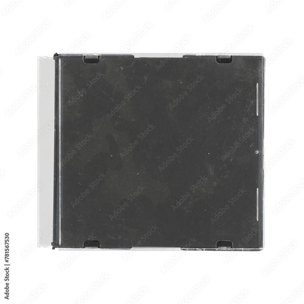 isolated mockup of old music CD disc jewel case with black cover layout ...
