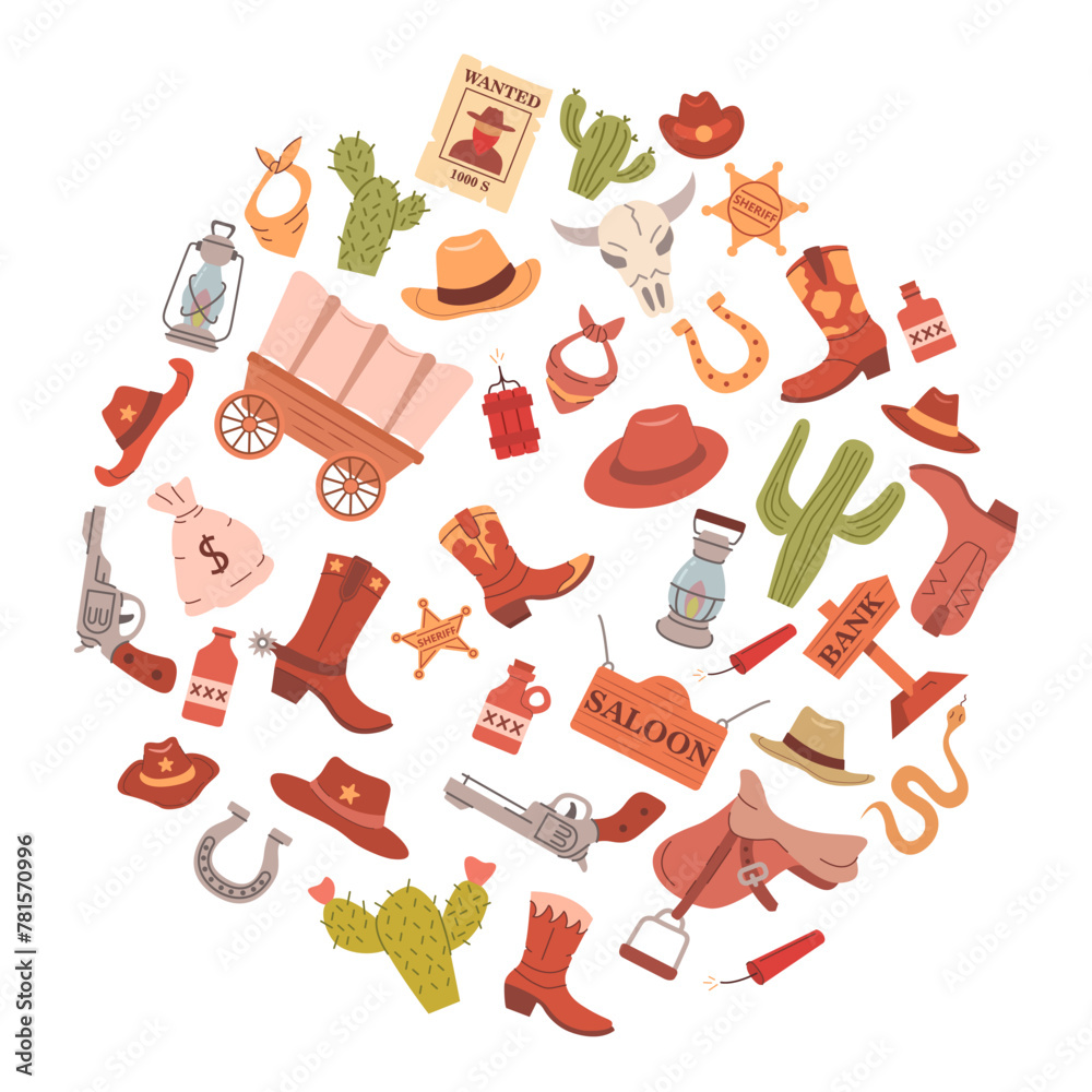 Vector de Stock Round frame.Gun revolver. Cowboy revolver.Wlid west ...