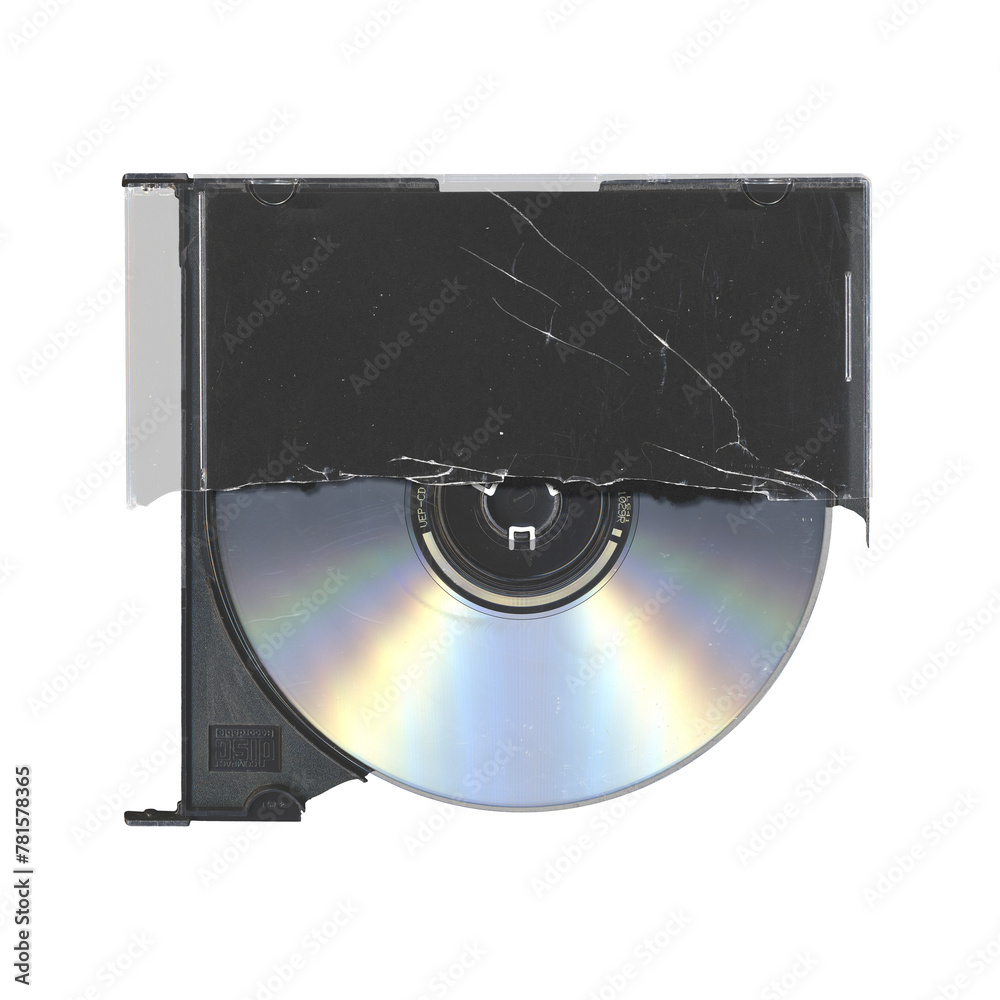 cracked isolated mockup of old music CD disc jewel case with black ...