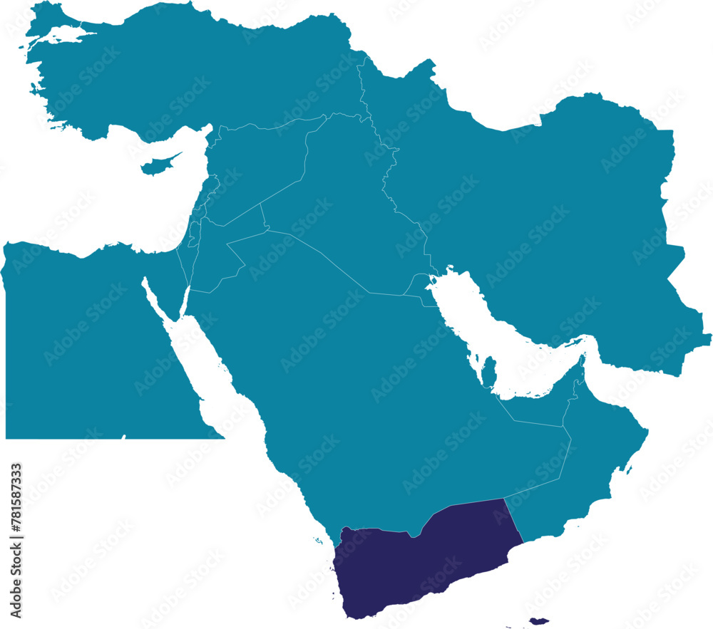 Purple detailed blank political map of YEMEN with white borders on ...