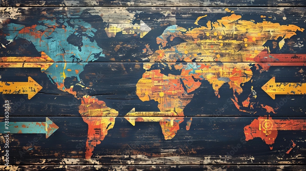 Map of the world with arrows pointing to different locations. Stock ...