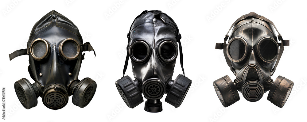 Collection of Gas Masks for Nuclear Radiation, Isolated on Transparent ...