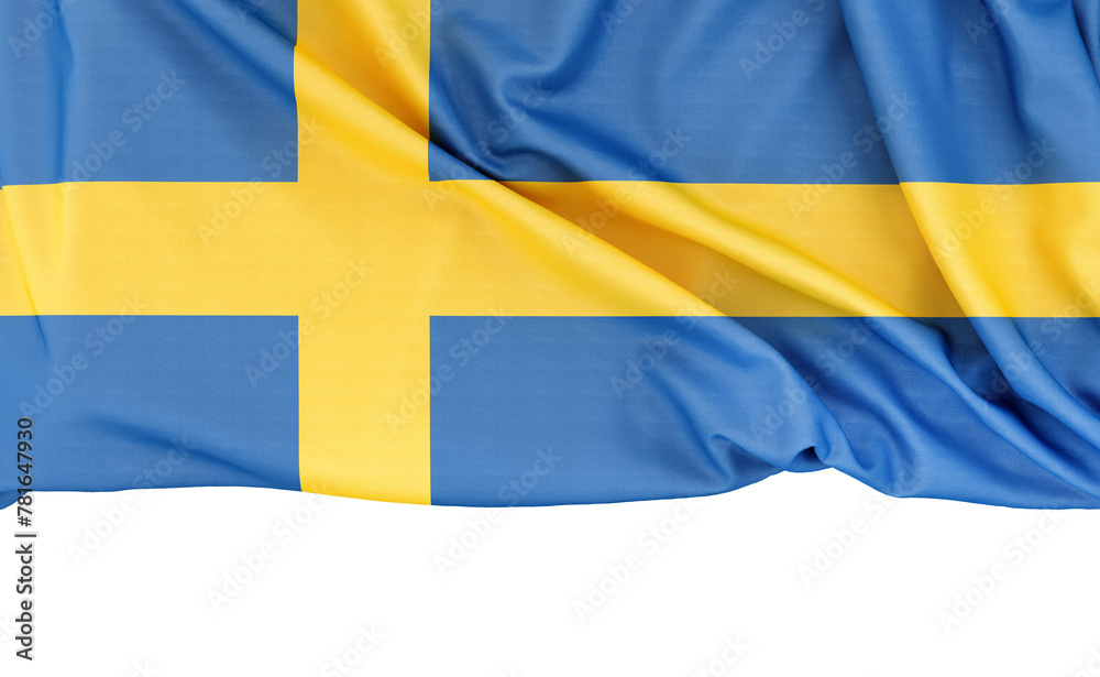Flag of Sweden isolated on white background with copy space below. 3D ...