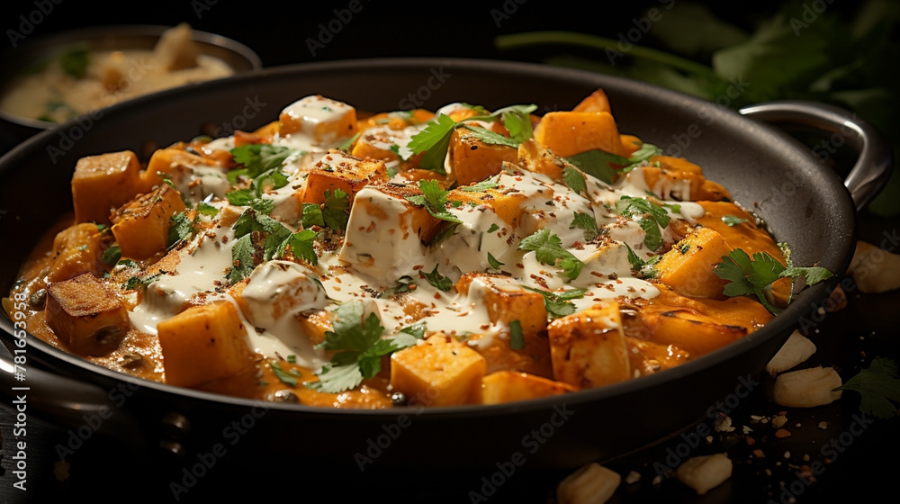 Wide traditional Indian food recipe banner mage, detailed closeup photo ...
