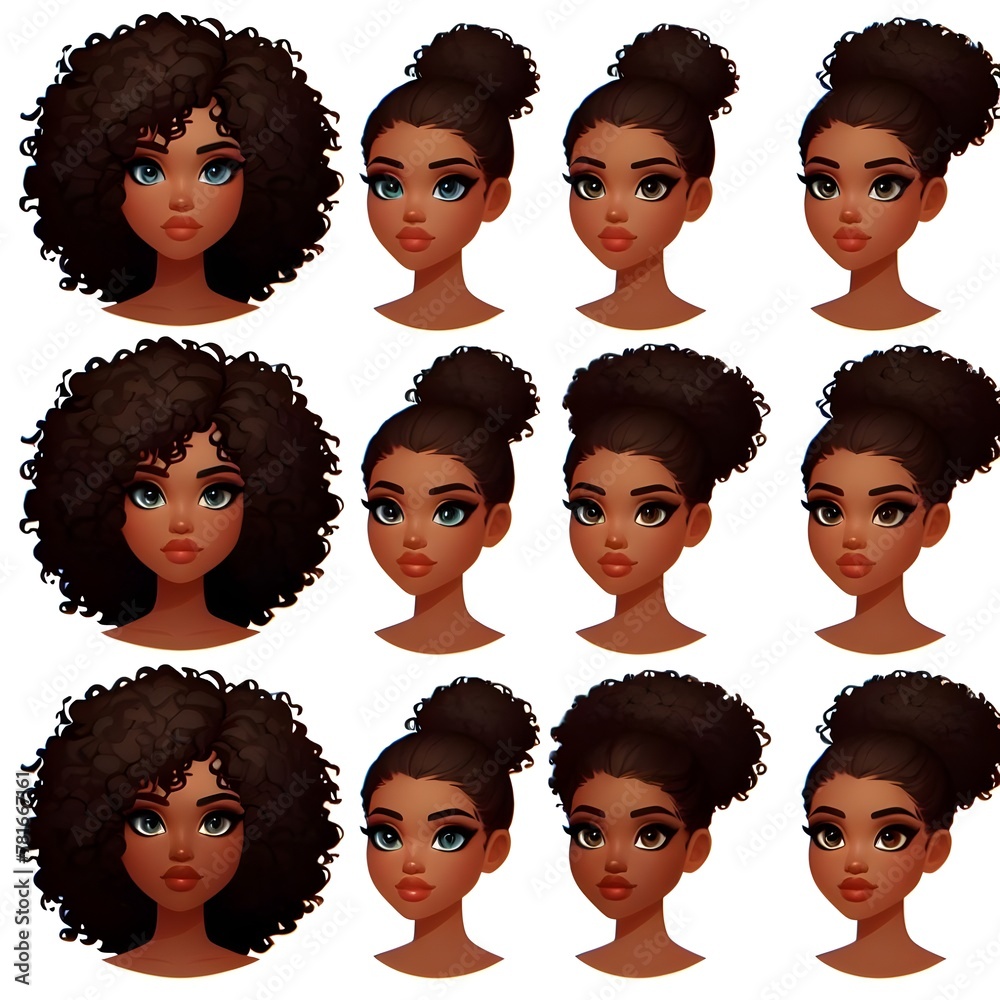 African woman face avatar construction cartoon set. Young female ...