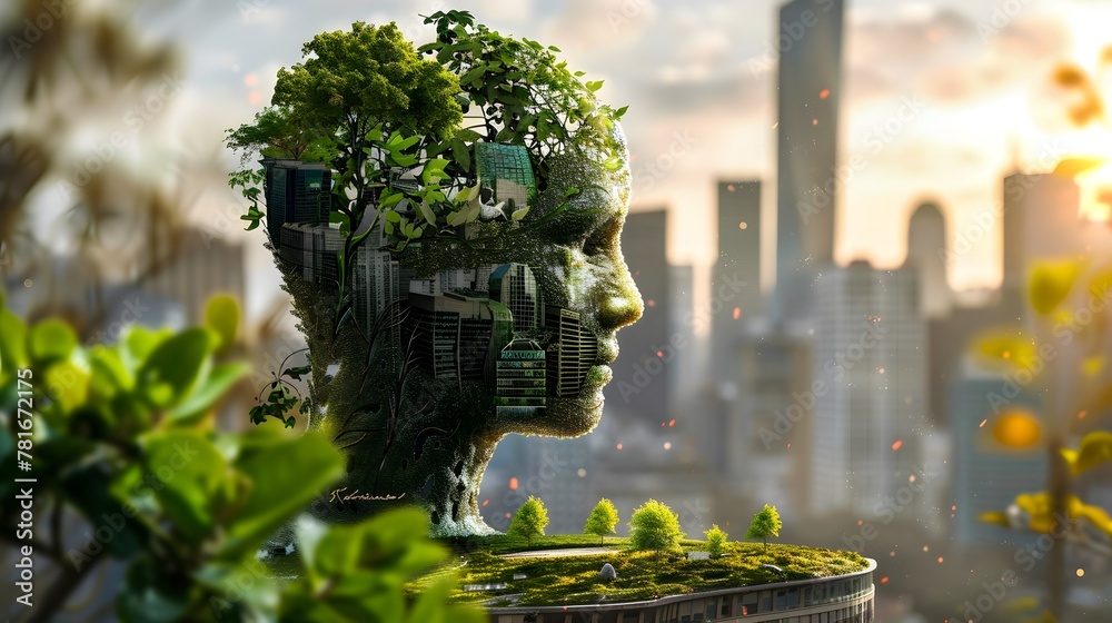 Sustainable environment concept. The image depicts human thinking ...