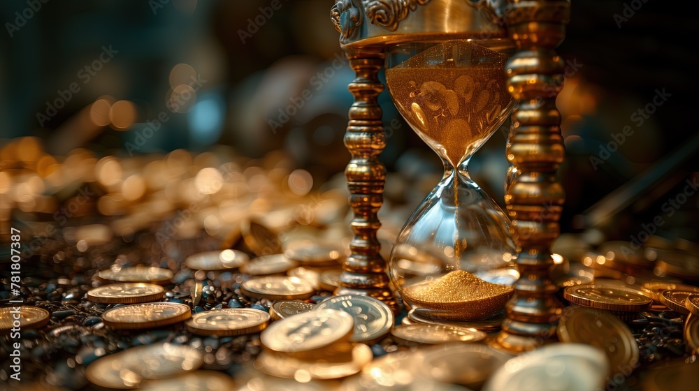 Time value of finance concept. There is an hourglass which symbolizes ...
