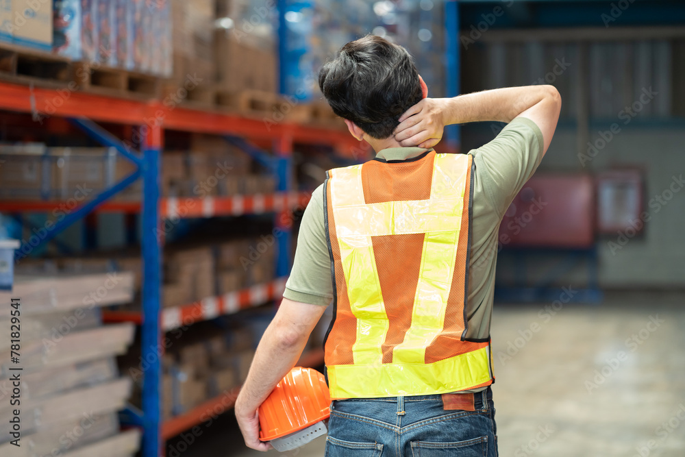 Warehouse accident concept. Male warehouse worker accident at work ...