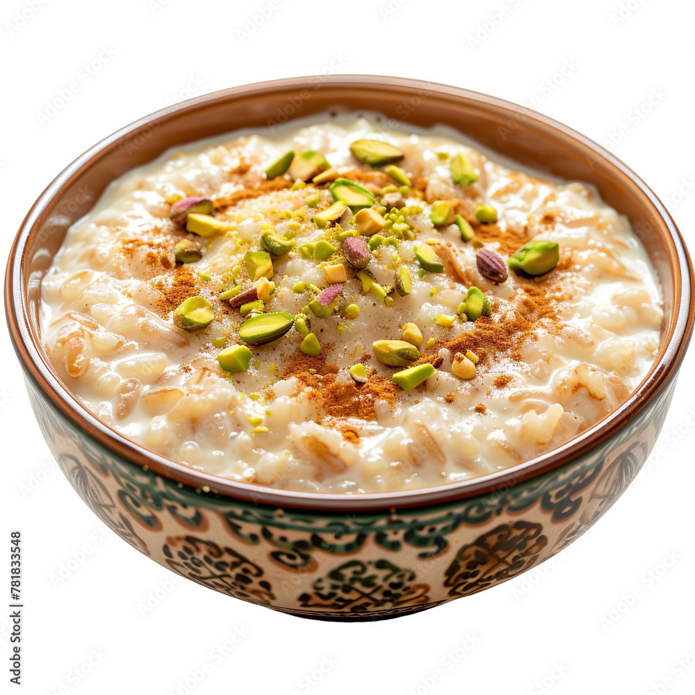 Front view of Riz bi Haleeb with Lebanese rice pudding, featuring ...