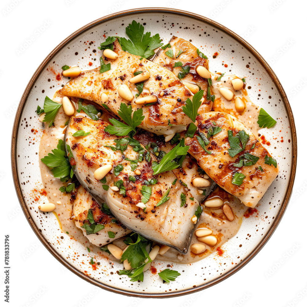 Front view of Samke Harra with Lebanese spicy fish, featuring pan ...