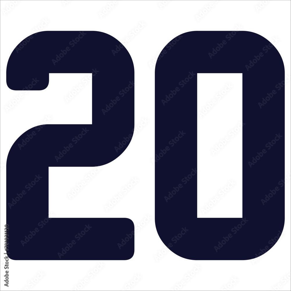 20 Classic Vintage Sport Jersey / Uniform numbers in black with a black ...