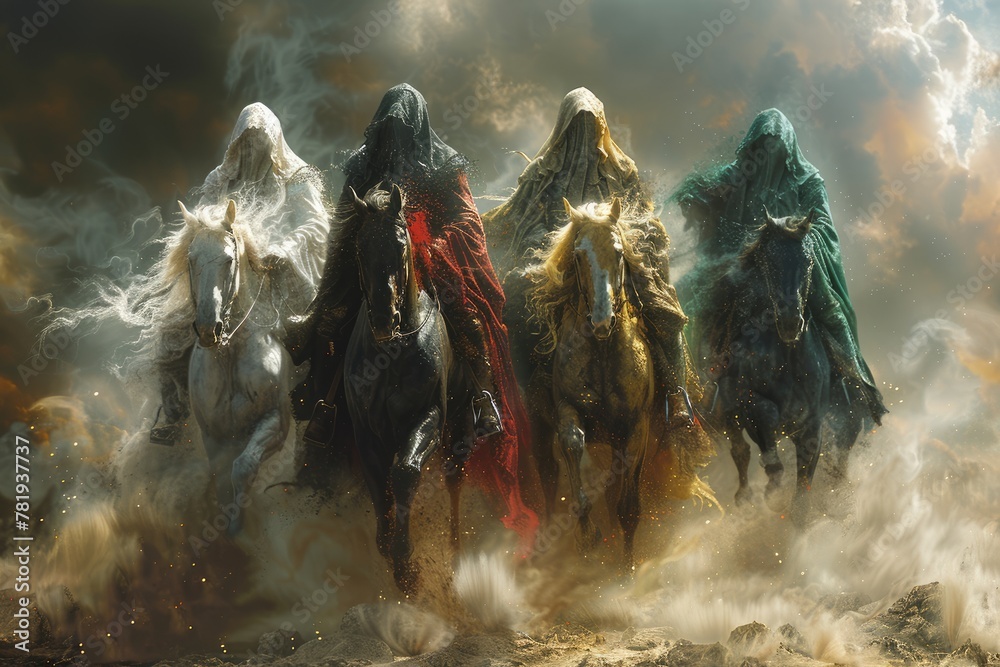 Stock-Illustration „Harbingers of doom: 4 horsemen of the apocalypse ...