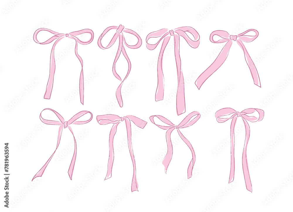 Cute coquette ribbon bow vector, soft girl bow clip art vector. Hand ...