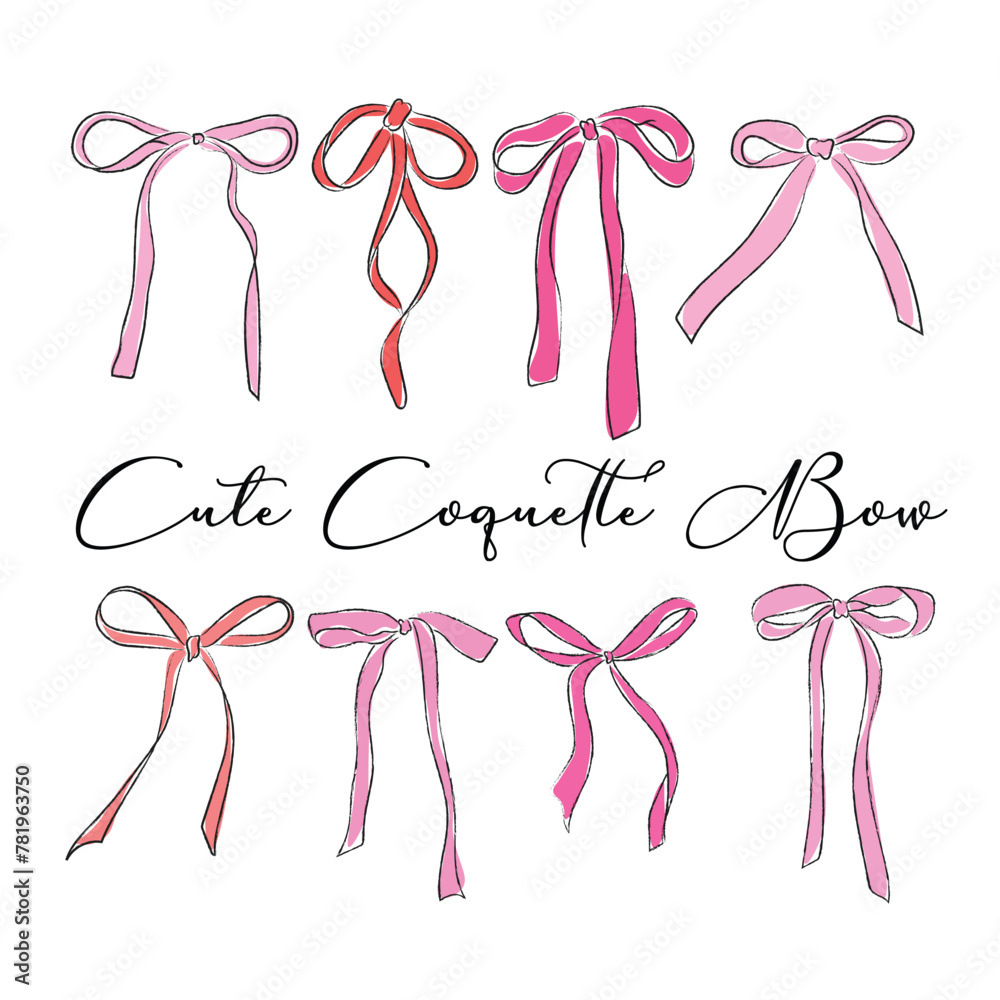 Cute coquette ribbon bow vector, soft girl bow clip art vector. Hand ...