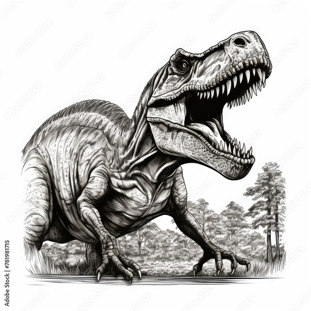 Dinosaur Sketch, Hand Drawn Sketched Dino, Engraving Dinosaurs, Ink ...