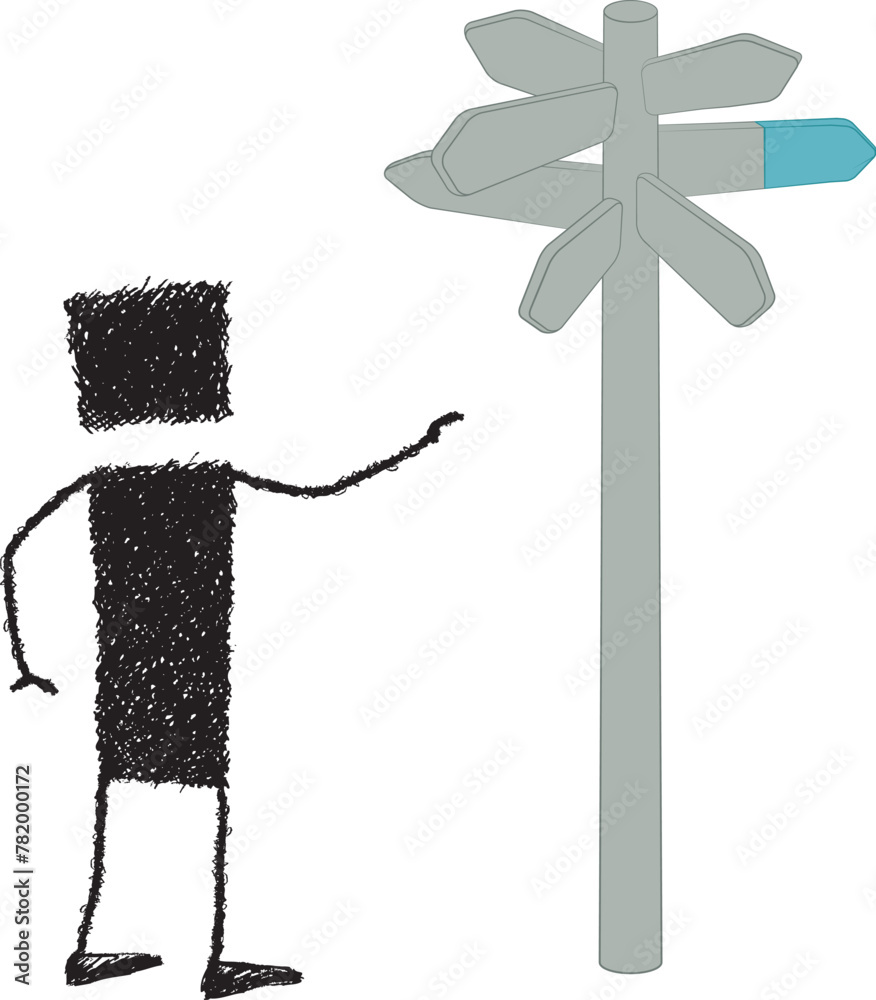 Where am I going, stick figure. A stick figure stands before a ...