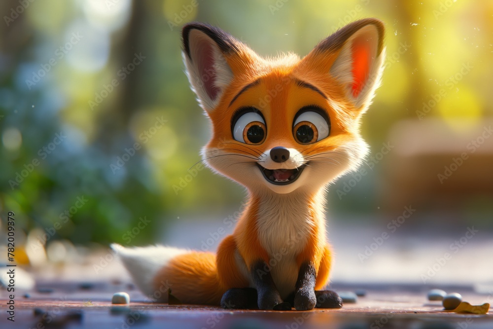 Cute laughing fox cub, in animated 3d cartoon style, with big eyes ...