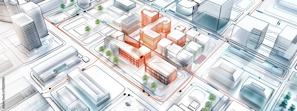 Stock-Illustration „detailed, technical blueprint showcasing urban ...