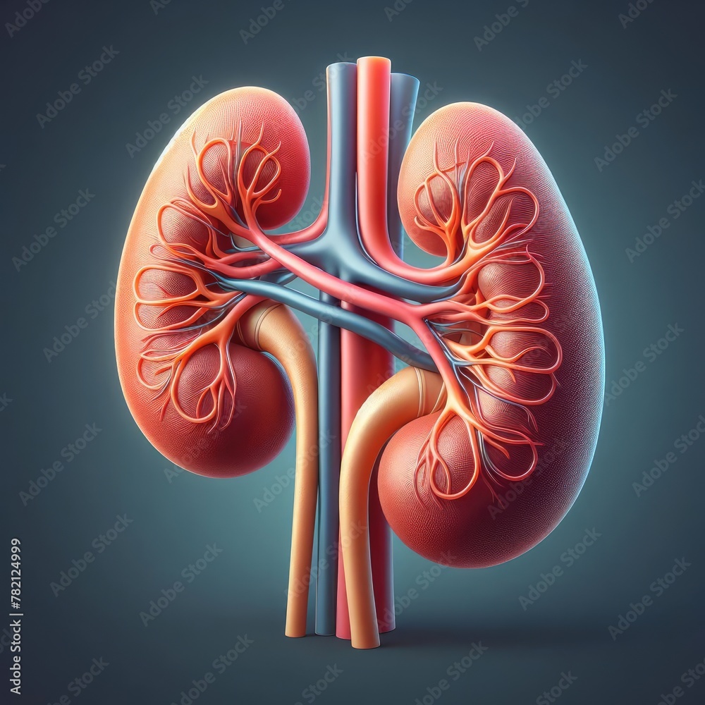 Diagram showing human kidney 3d render realistic anatomy. human organ ...