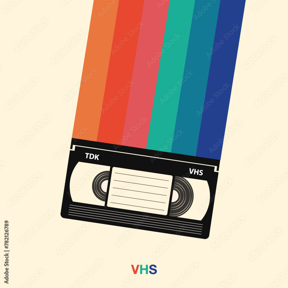 Stock-Vektorgrafik „VHS. Colorful vector video tape VHS. Flat trendy ...