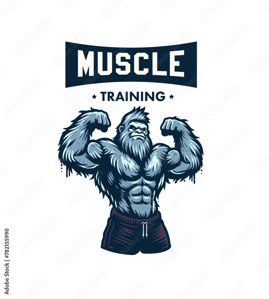 Shredded yeti bigfoot bodybuilder flexing muscles sports logo mascot ...