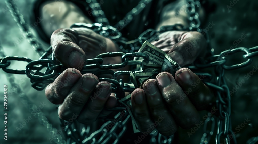 A powerful image depicting a corrupt politician bound by chains ...