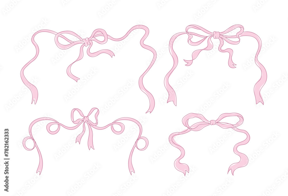 Cute coquette pink ribbon bow vector, soft girl bow clip art vector ...