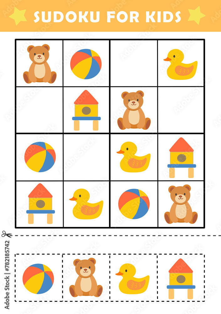 Illustration Stock Sudoku logical reasoning activity for kids. Fun ...