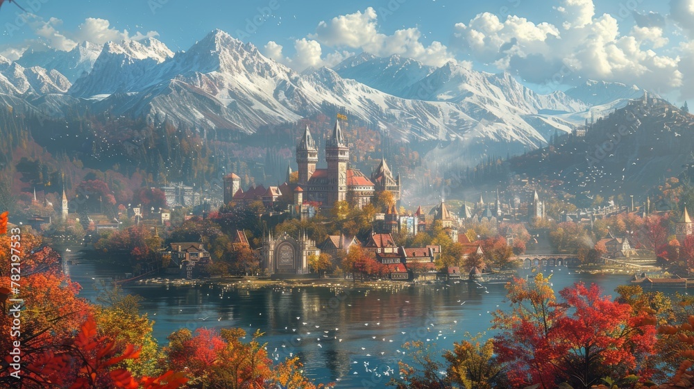 In the entrance to Magic School, there is a fantasy castle and town ...