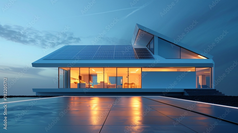 futuristic generic smart home with solar panels rooftop system for ...