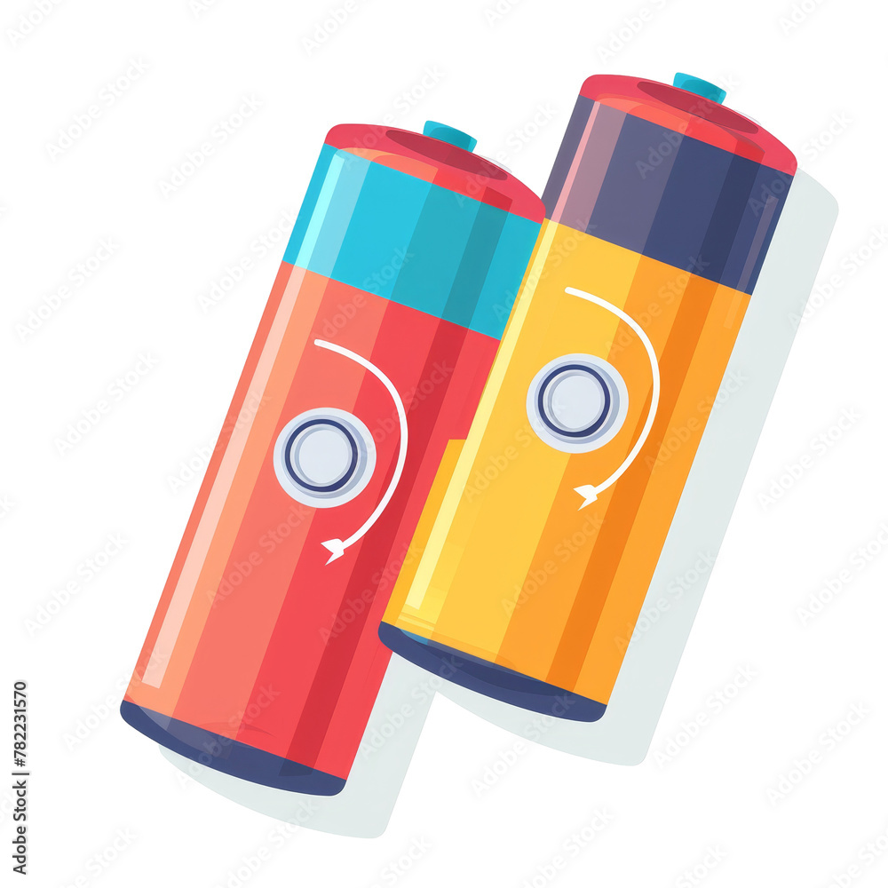 Two Batteries Aligned Together isolated on a transparent background ...