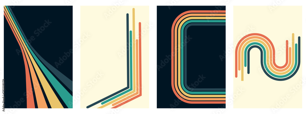 retro vintage 70s style stripes background poster lines. shapes vector ...