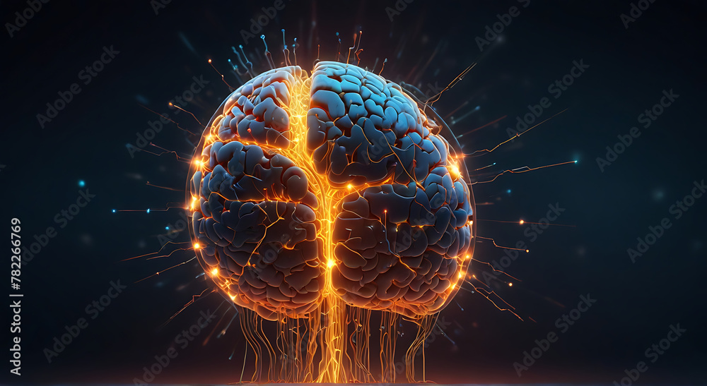 Abstract high tech image of Neural circuit and electronic cyber brain ...